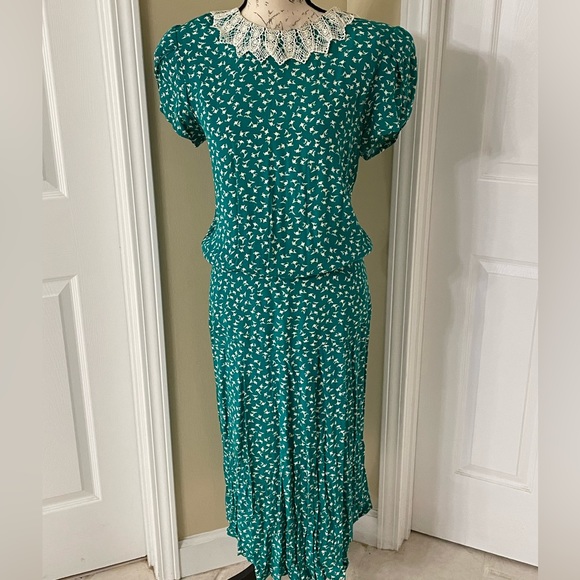 karin stevens | Dresses | Vintage Karin Stevens 8s Greenivory Cottage ...